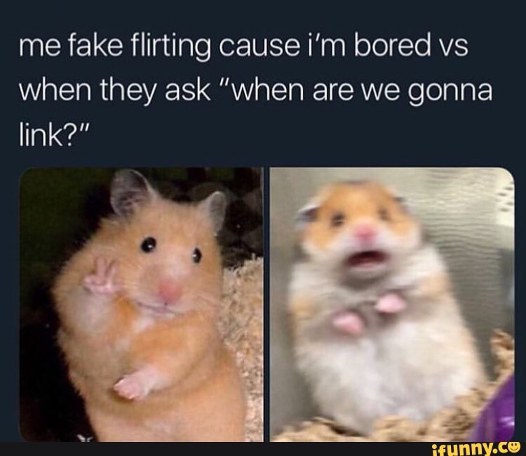 Me fake flirting cause i'm bored vs when they ask "when are we gonna ...