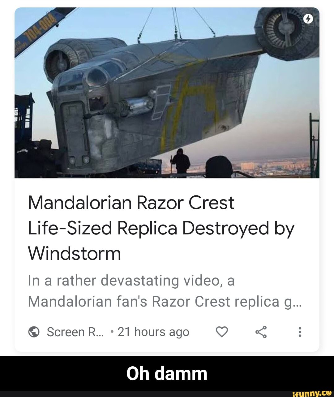 Mandalorian Razor Crest Life-Sized Replica Destroyed by Windstorm In a ...