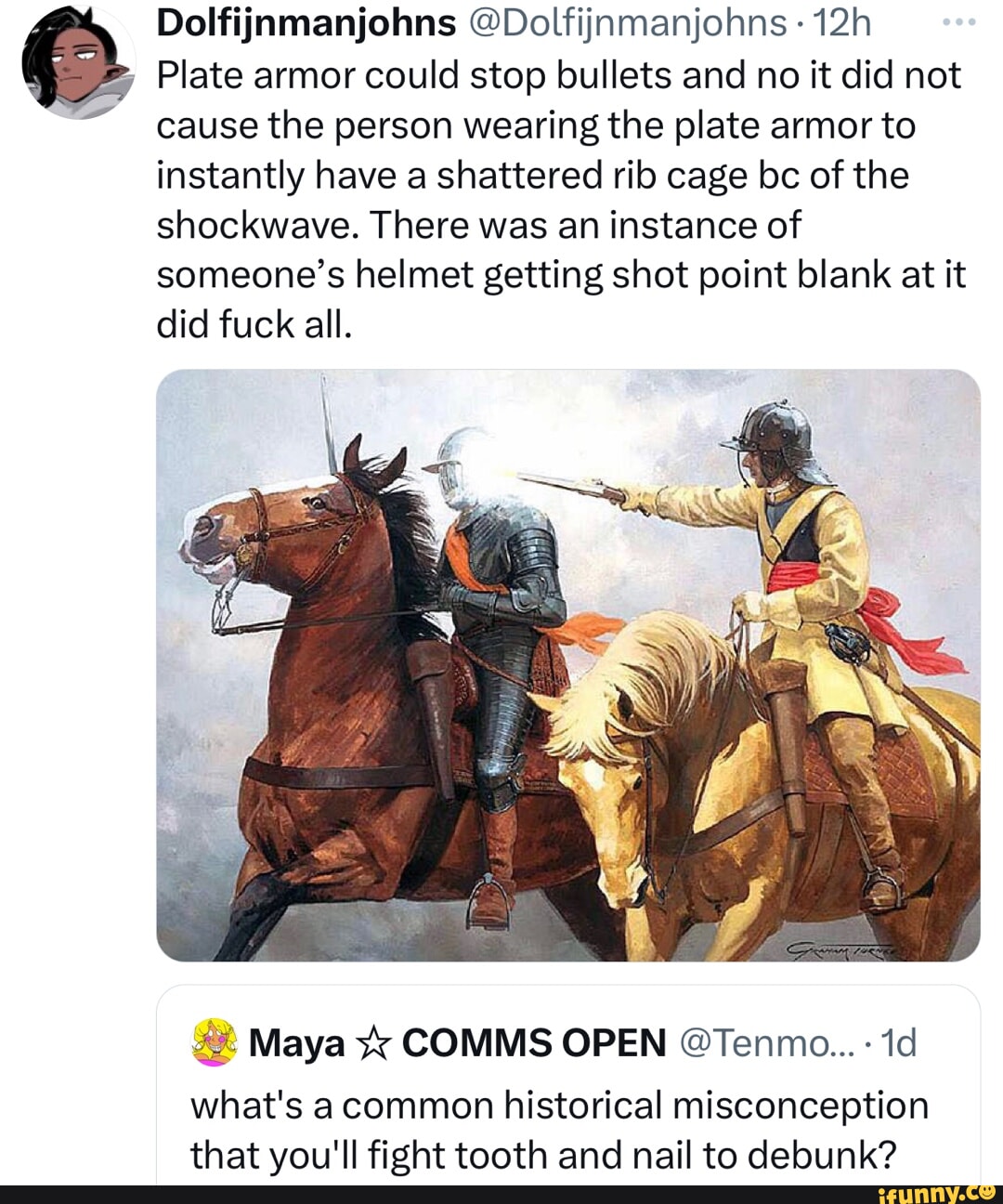 Dolfijnmanjohns @Dolfijnmanjohns Plate armor could stop bullets and no ...