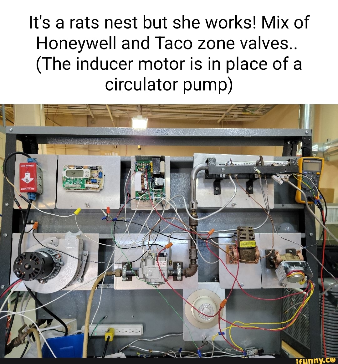 It's a rats nest but she works! Mix of Honeywell and Taco zone valves ...