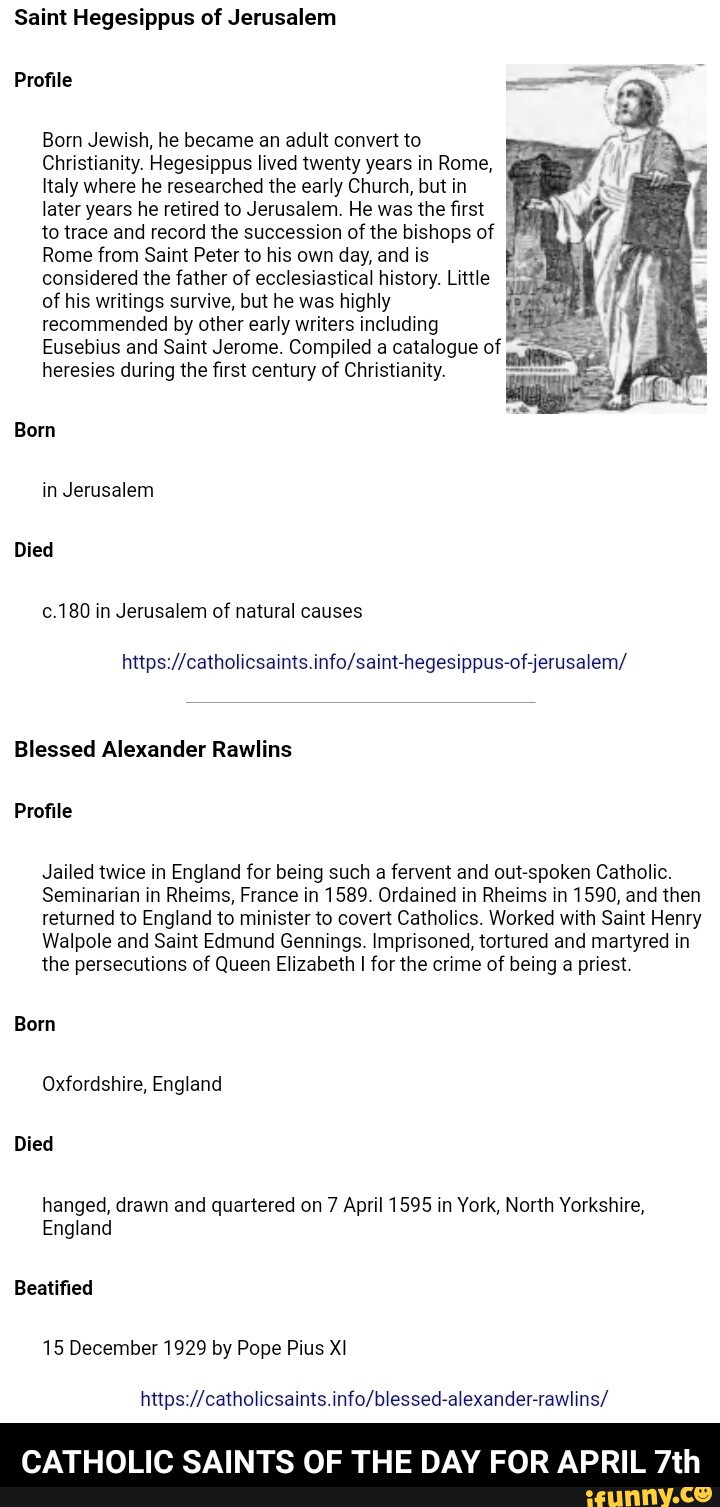 Saint Hegesippus of Jerusalem Profile - Born Jewish, he became an adult ...