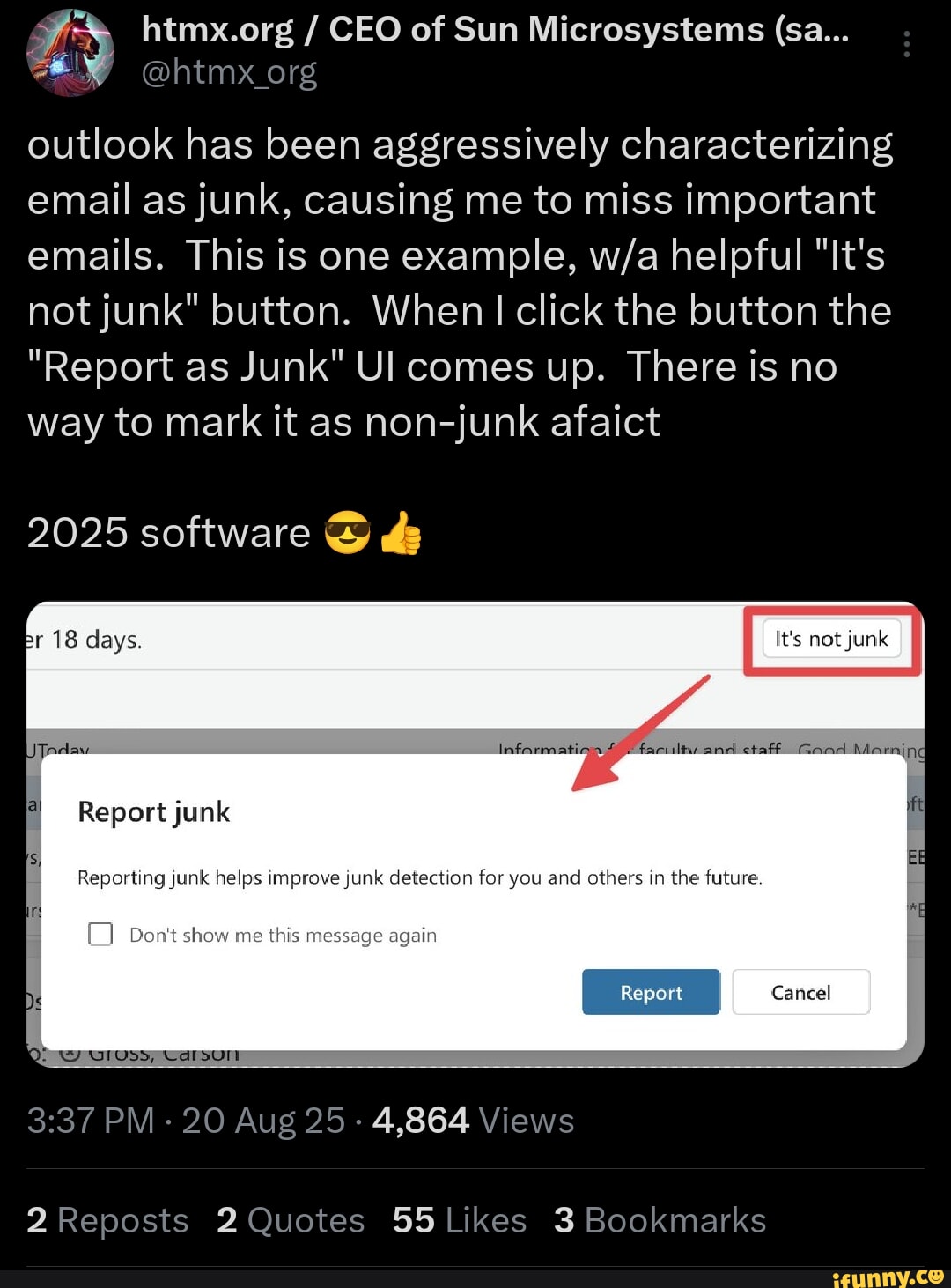 Htmx.org / CEO of Sun Microsystems (sa... outlook has been aggressively characterizing email as ...