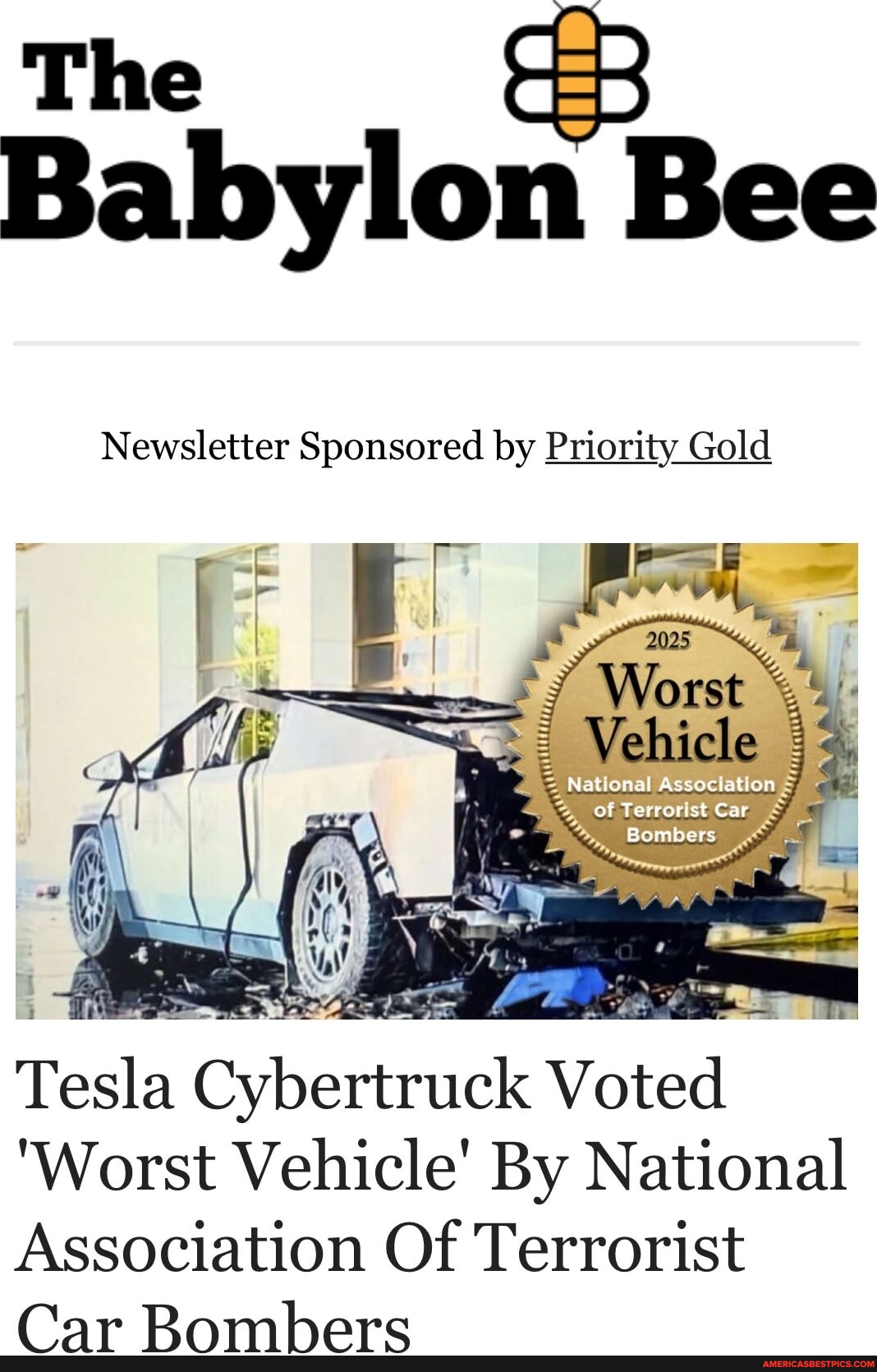 Of Bee The Newsletter Sponsored by Priority Gold Tesla Cybertruck Voted ...