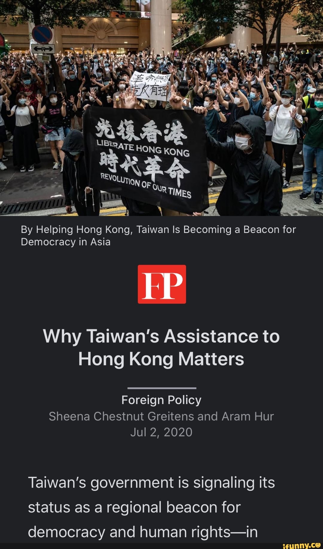 By Helping Hong Kong, Taiwan Is Becoming a Beacon for Democracy in Asia ...