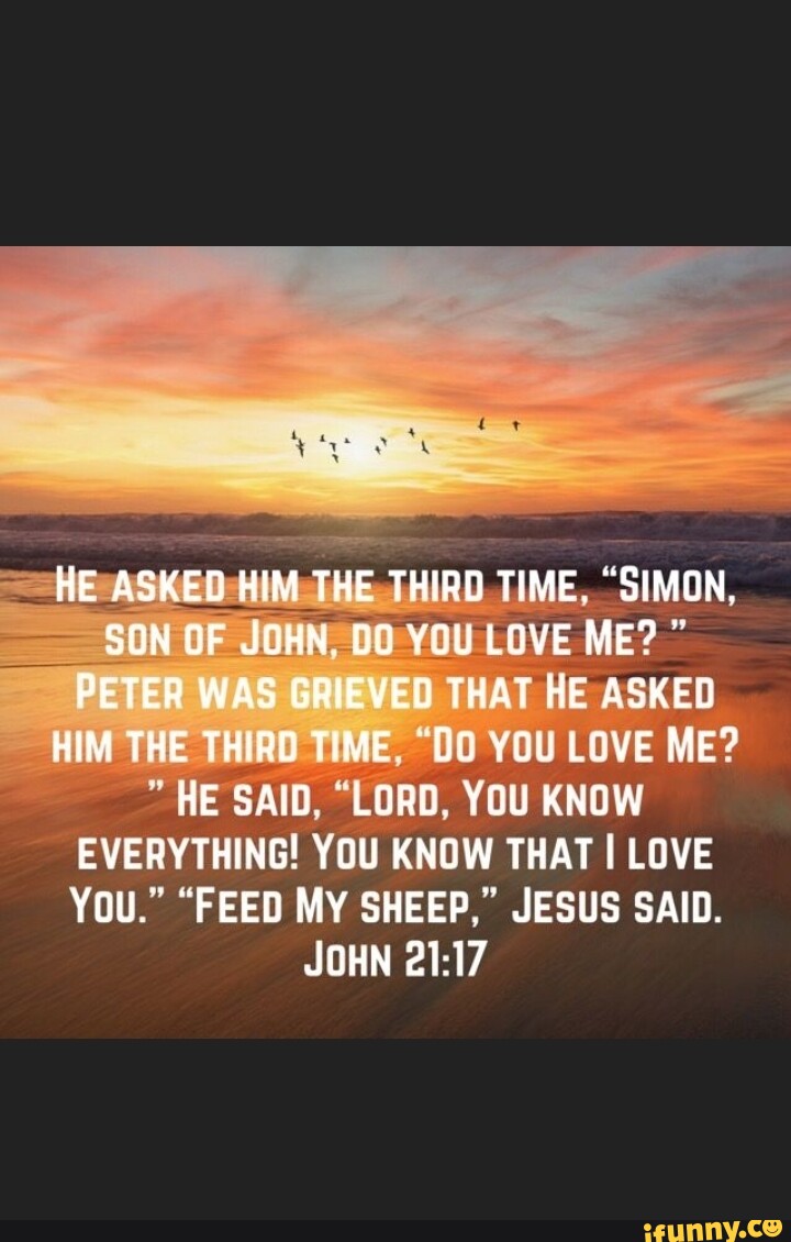 TIME, "SIMON, SON OF JOHN; DO YOU LOVE ME? " PETER WAS GRIEVED THAT HE ...