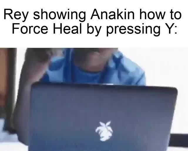 Rey showing Anakin how to Force Heal by pressing Y: - )