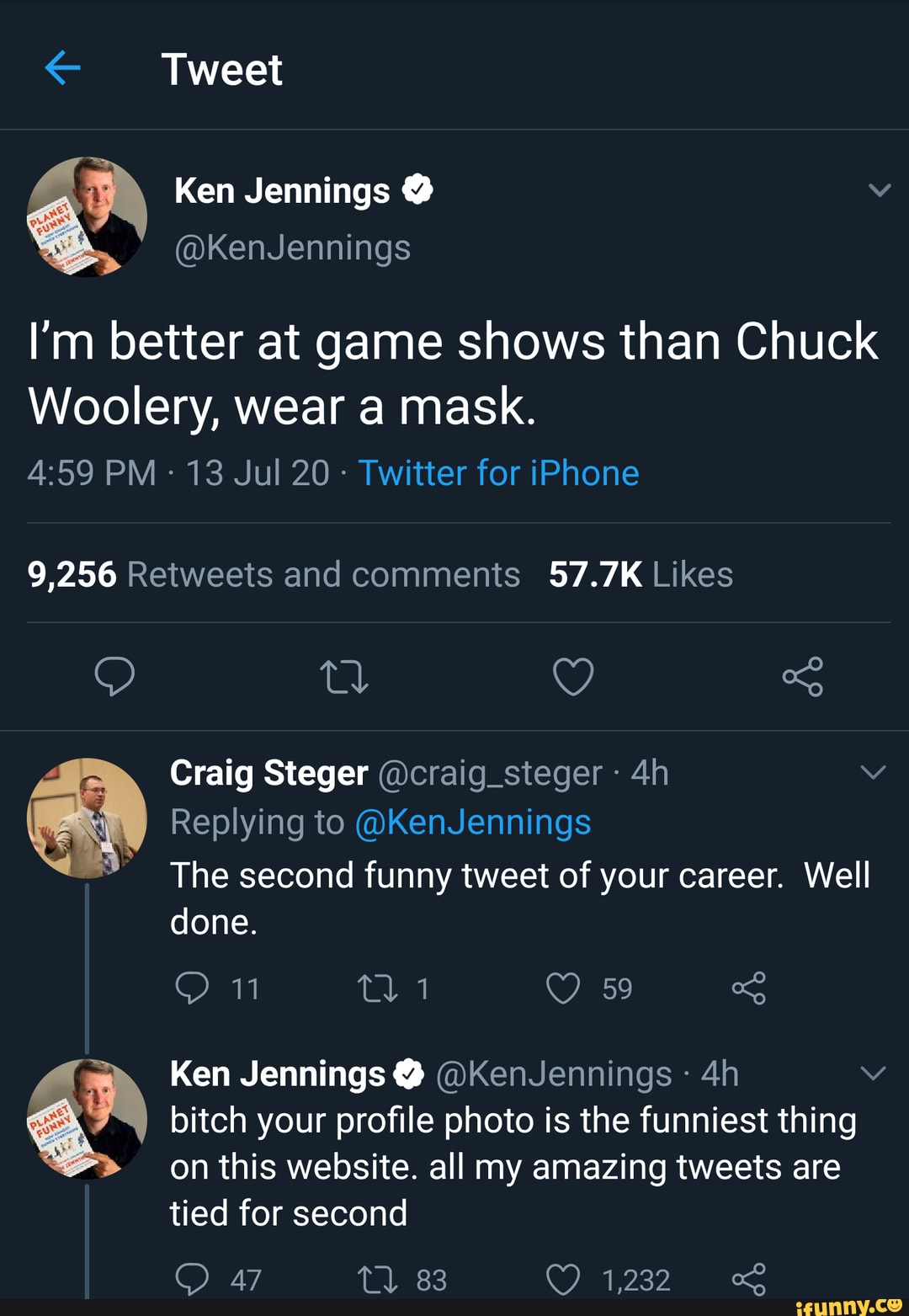 Tweet Ken Jennings @ @KenJennings I'm better at game shows than Chuck ...