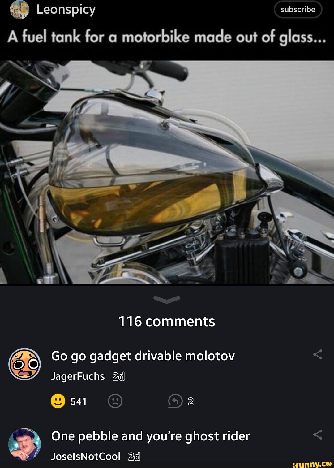 Leonspicy subscribe A fuel tank for a motorbike made out of glass ...