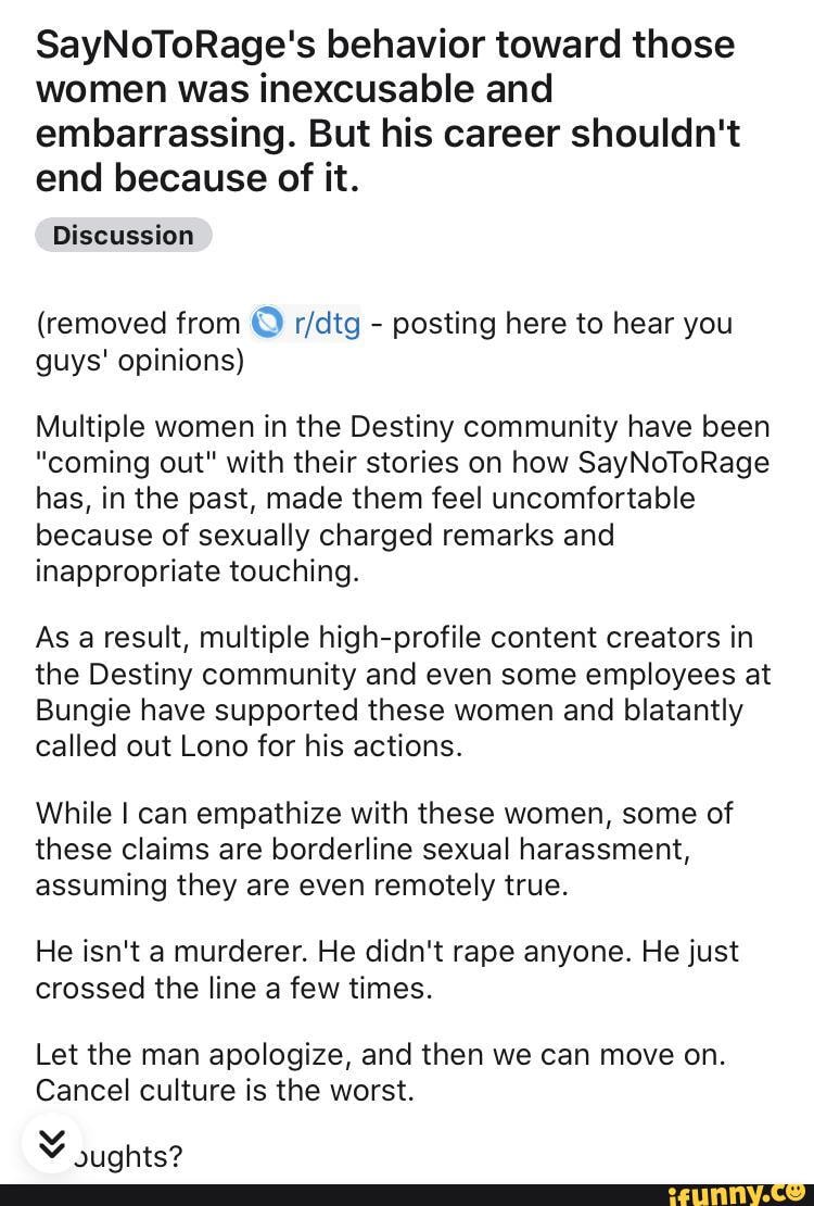 SayNoToRage's behavior toward those women was inexcusable and ...