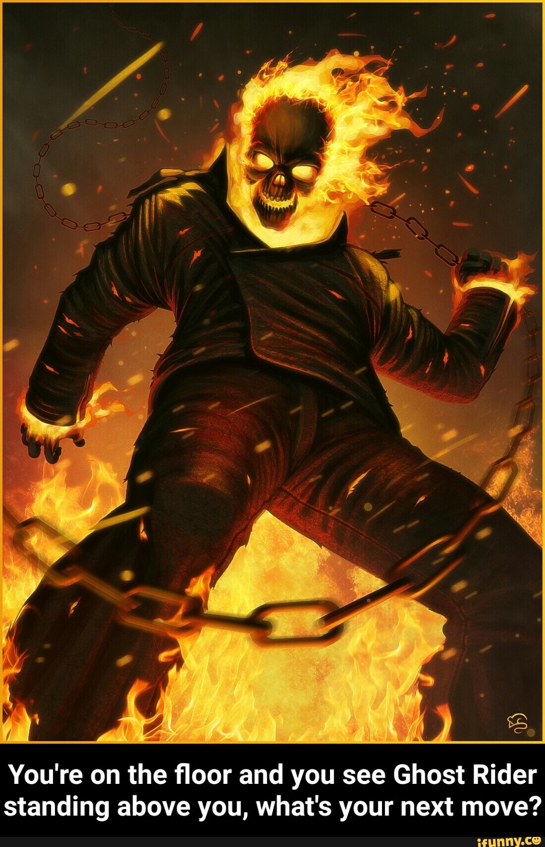 You're on the ﬂoor and you see Ghost Rider standing above you, what's ...