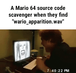 A Mario 64 source code scavenger when they find "wario_apparition.wav ...