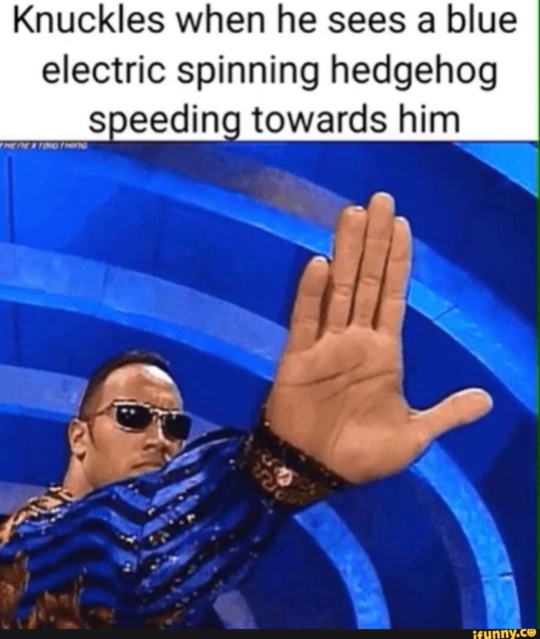 Knuckles when he sees a blue electric spinning hedgehog speeding ...