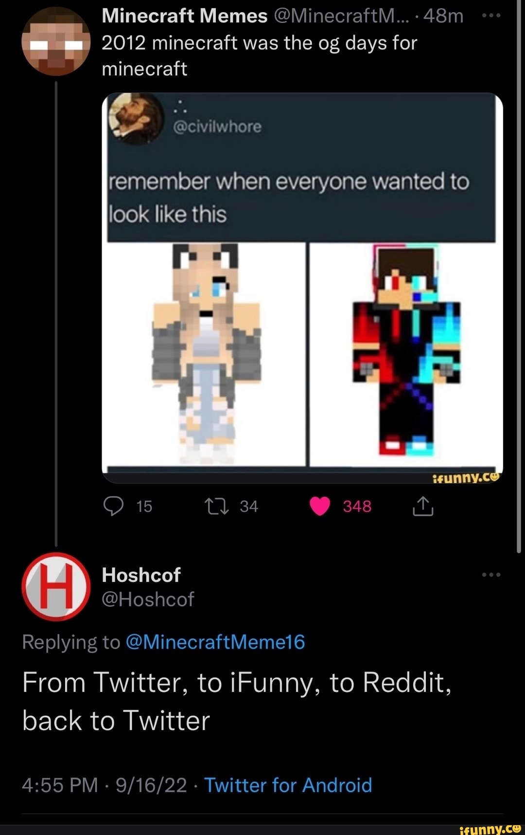 Minecraft Memes @MinecraftM...-48m 2012 minecraft was the og days for minecraft remember when ...