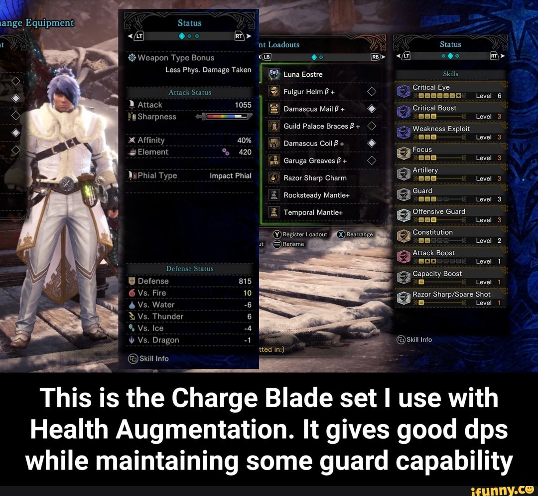 ©5ka m This is the Charge Blade set I use with Health Augmentation. It ...
