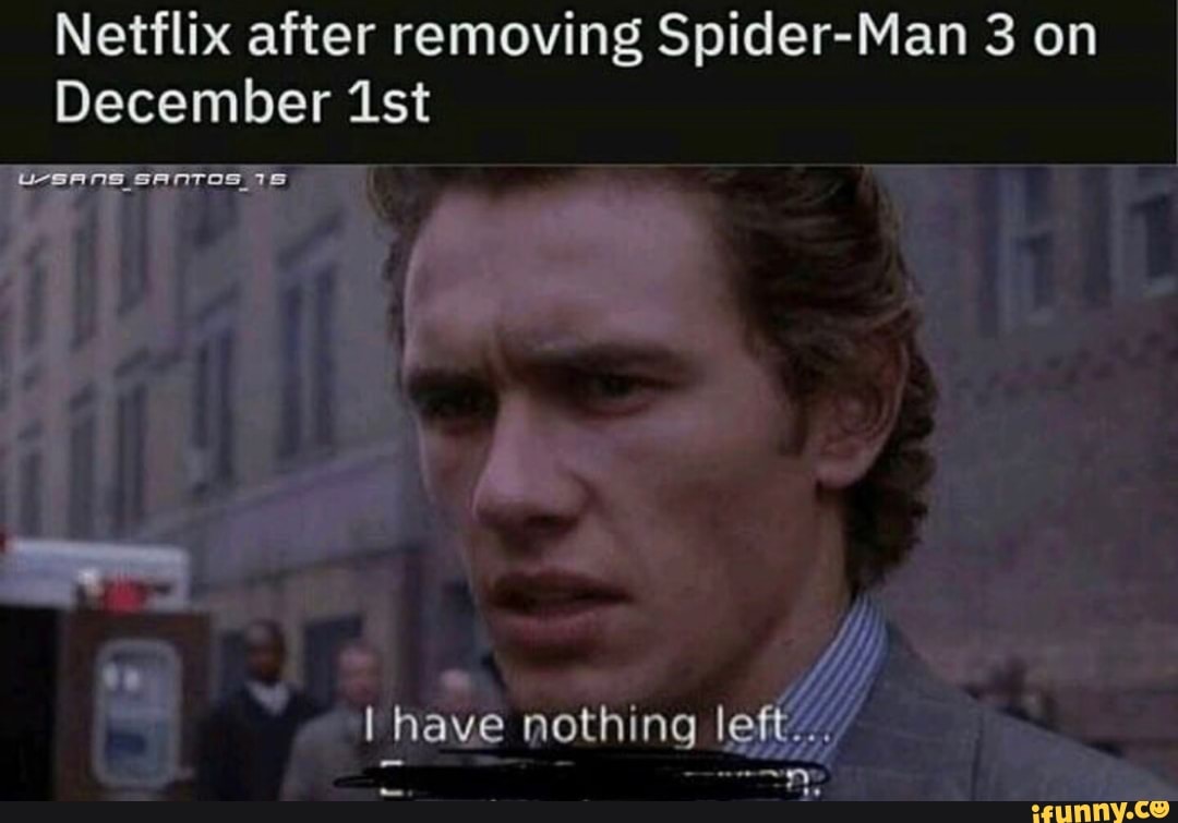 Netflix after removing Spider-Man 3 on December lst - iFunny