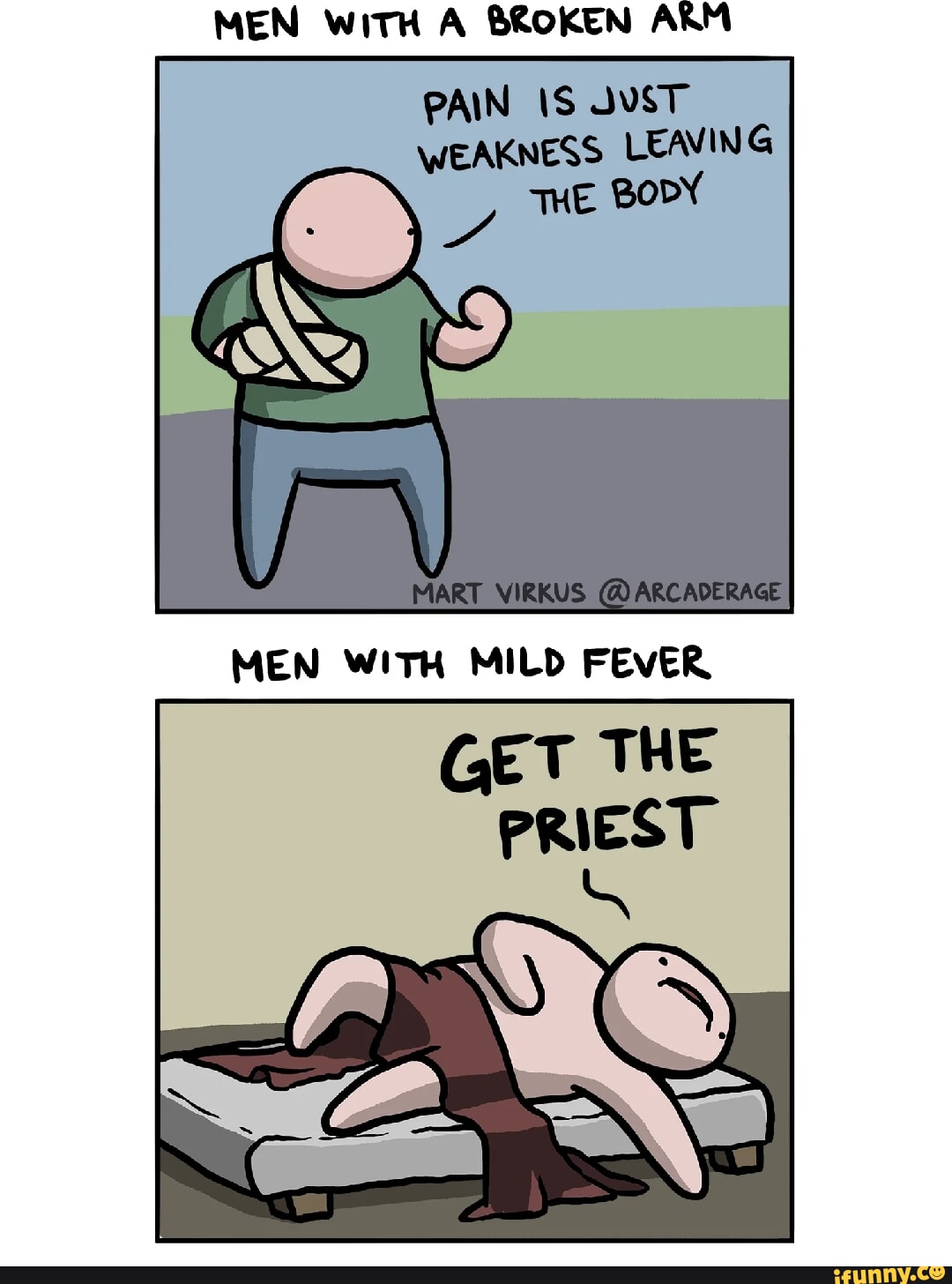 MEN WiTH A BROKEN ARM PAIN IS JUST WEAKNESS LEAVING THE BODY MART VIRUS ...