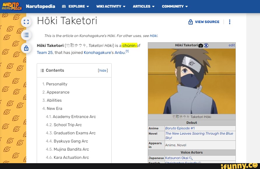 Narutopedia EXPLORE ARTICLES COMMUNITY HOki Taketori view source This ...