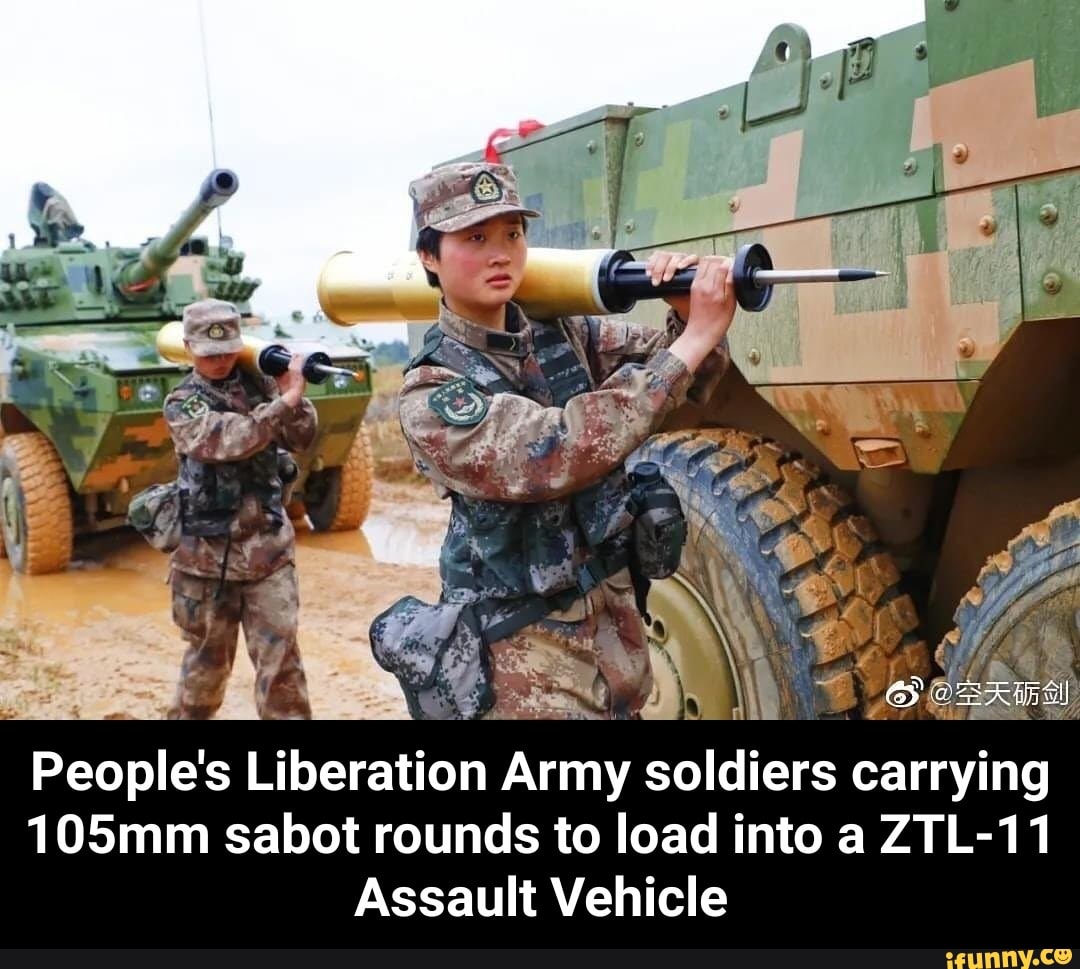 People's Liberation Army soldiers carrying 105mm sabot rounds to load ...