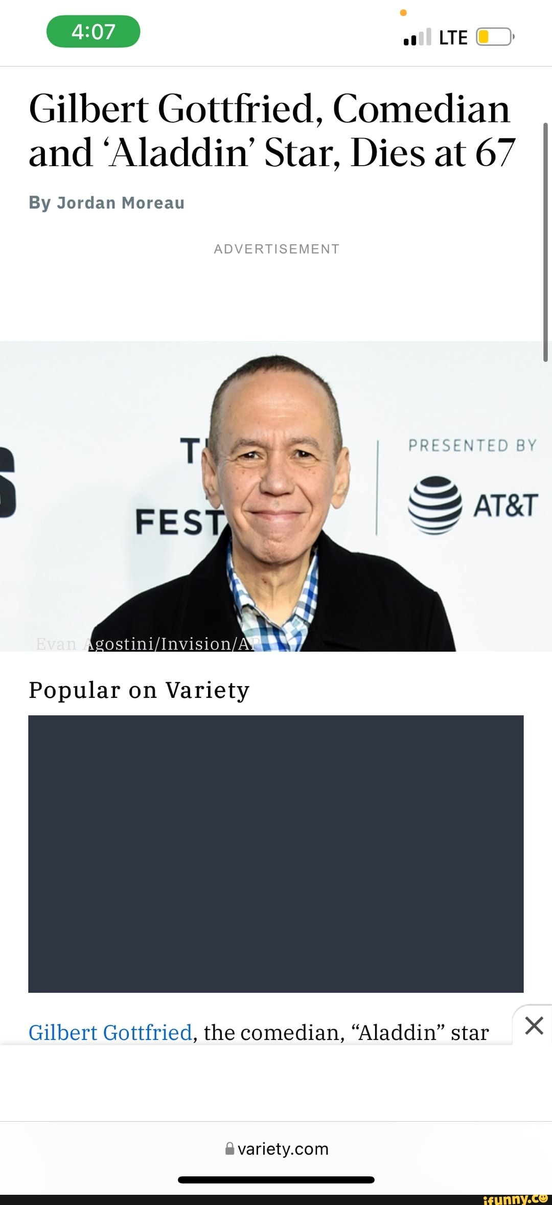 LTE Gilbert Gottfried, Comedian and 'Aladdin' Star, Dies at 67 By ...
