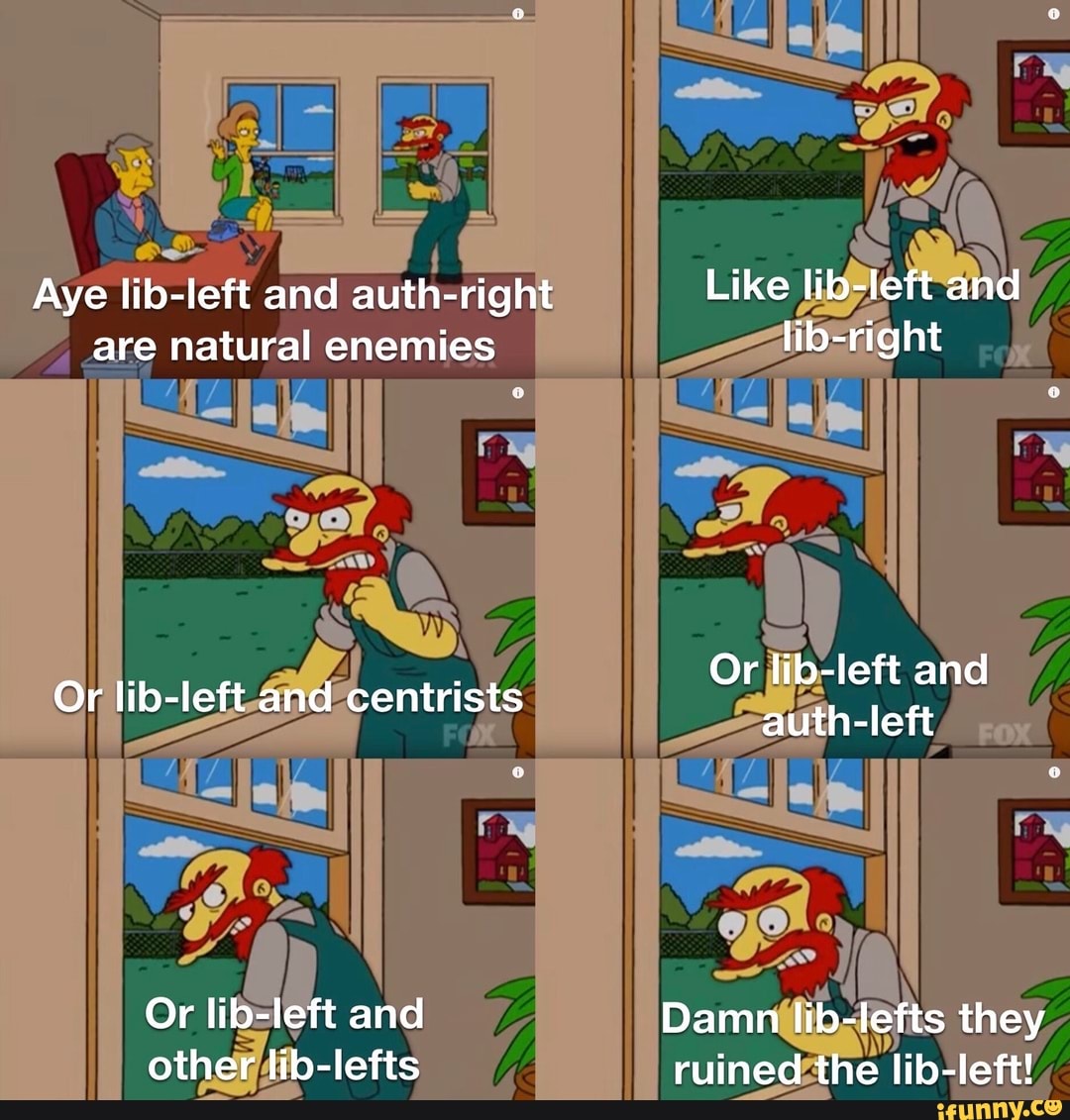 Aye lib-left and auth-right are natural enemies Or lib-left and centrists Or lib-left and other ...