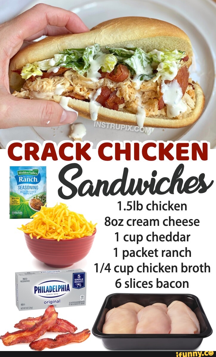 'CRACK CHICKEN 1.5lb chicken cream cheese 1 cup cheddar 1 packet ranch ...