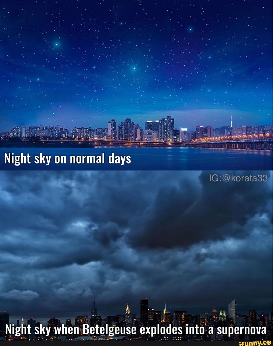 Night sky on normal days Night sky when Betelgeuse explodes into a ...