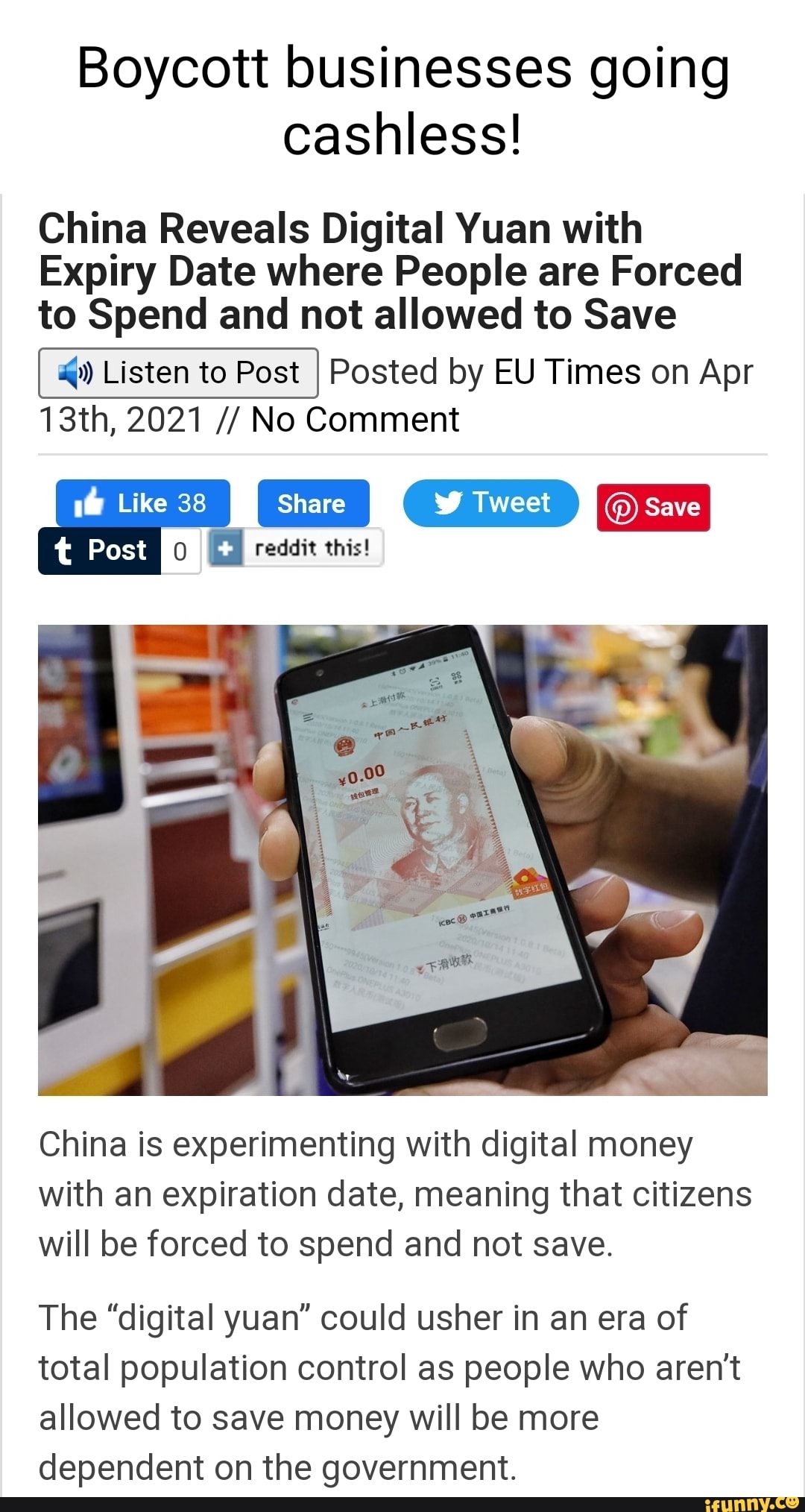 Boycott businesses going cashless! China Reveals Digital Yuan with ...