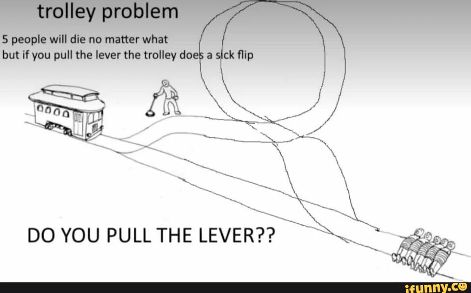 Trolley problem 5 people will die no matter what DO YOU PULL THE LEVER ...