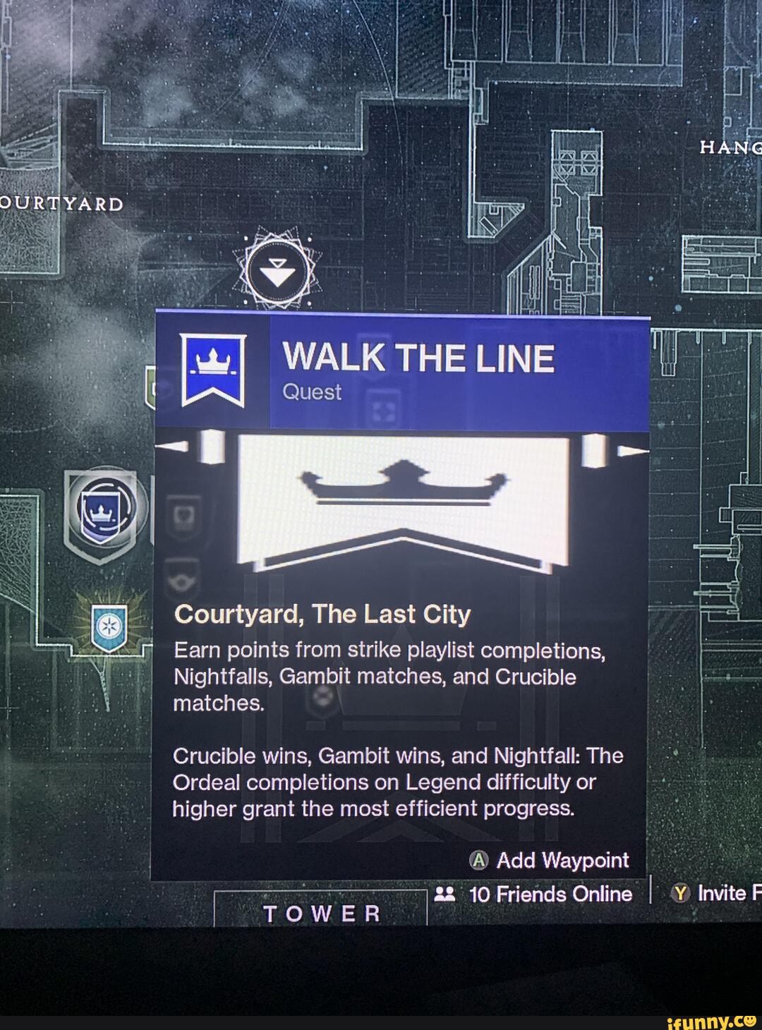 WALK THE LINE Quest Courtyard, The Last City matches. Earn points from ...