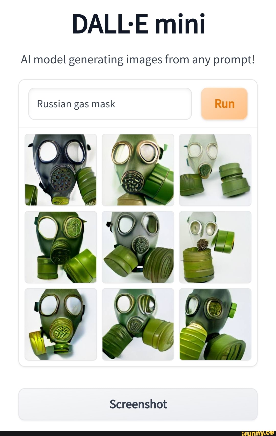 Mini Al model generating images from any prompt! Russian gas mask Run ...
