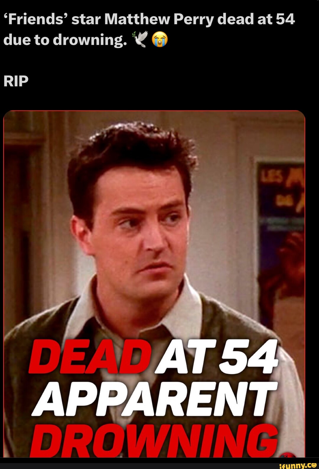 'Friends' star Matthew Perry dead at 54 due to drowning. @ RIP APPARENT ...