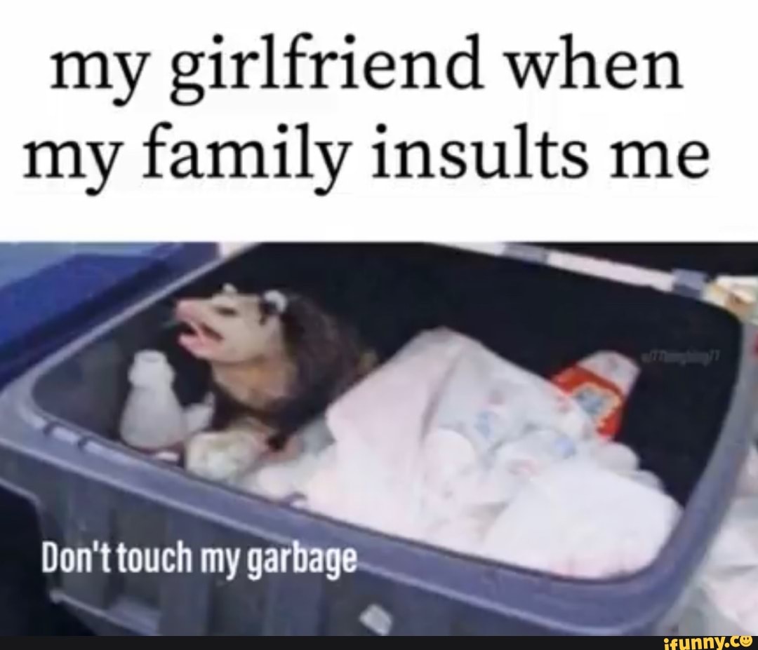 My girlfriend when my family insults me Don't touch my garbage - iFunny