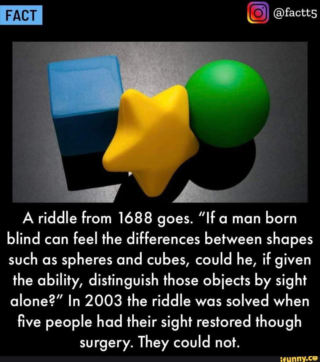 FACT @lactts A riddle from 1688 goes. "If a man born blind can feel the ...