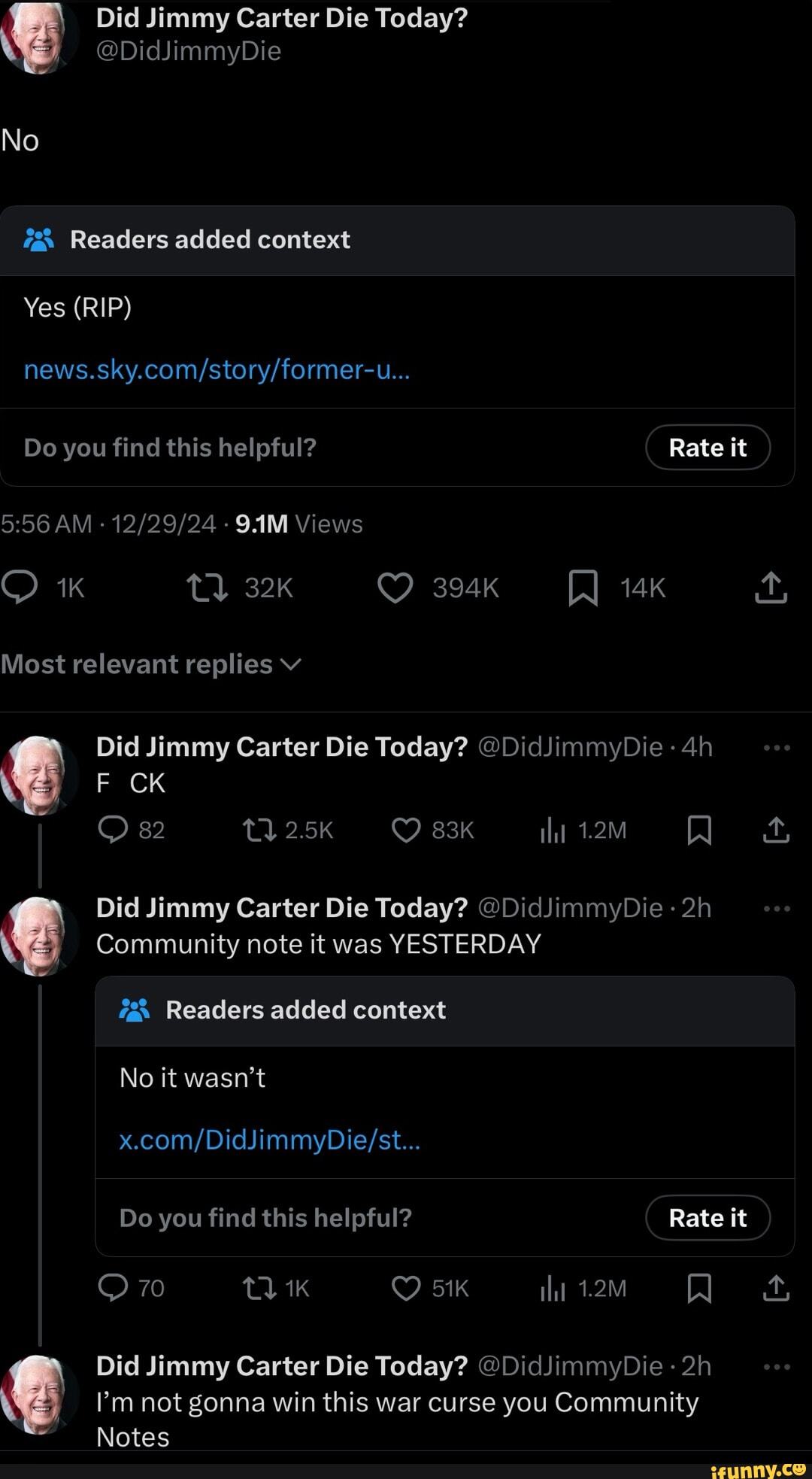No Did Jimmy Carter Die Today? @DidimmyDie Readers added context Yes ...