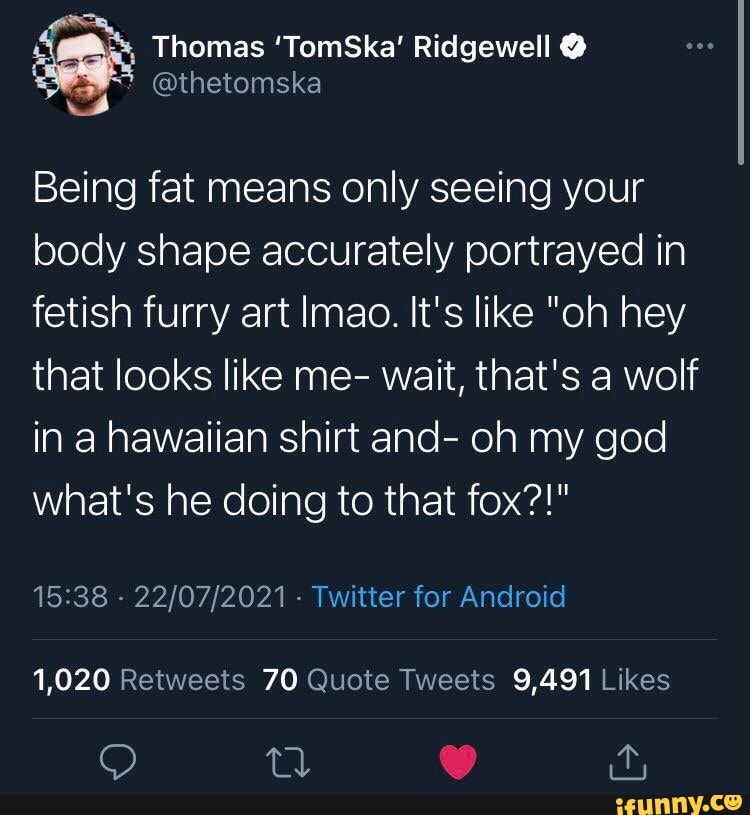 Thomas 'TomSka' Ridgewell @ Being fat means only seeing your body shape ...