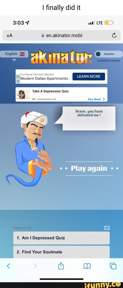 I finally did it all aA en.akinator.mobi English @ rvactive 'Sensitive ...