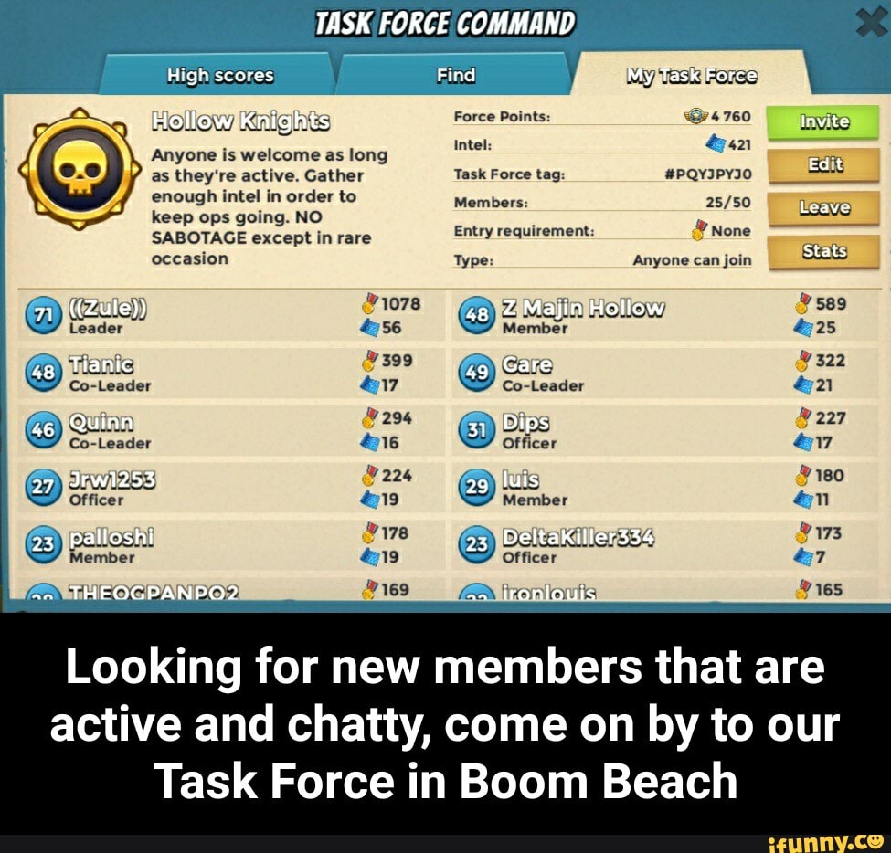 TASK FORCE COMMAND Find Knights Force Points: 4760 invite) High scores ...