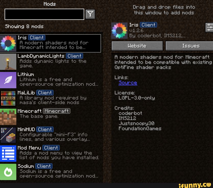 Hods. Showing mods Iris I Client A modern shaders mod for Hinecraft ...