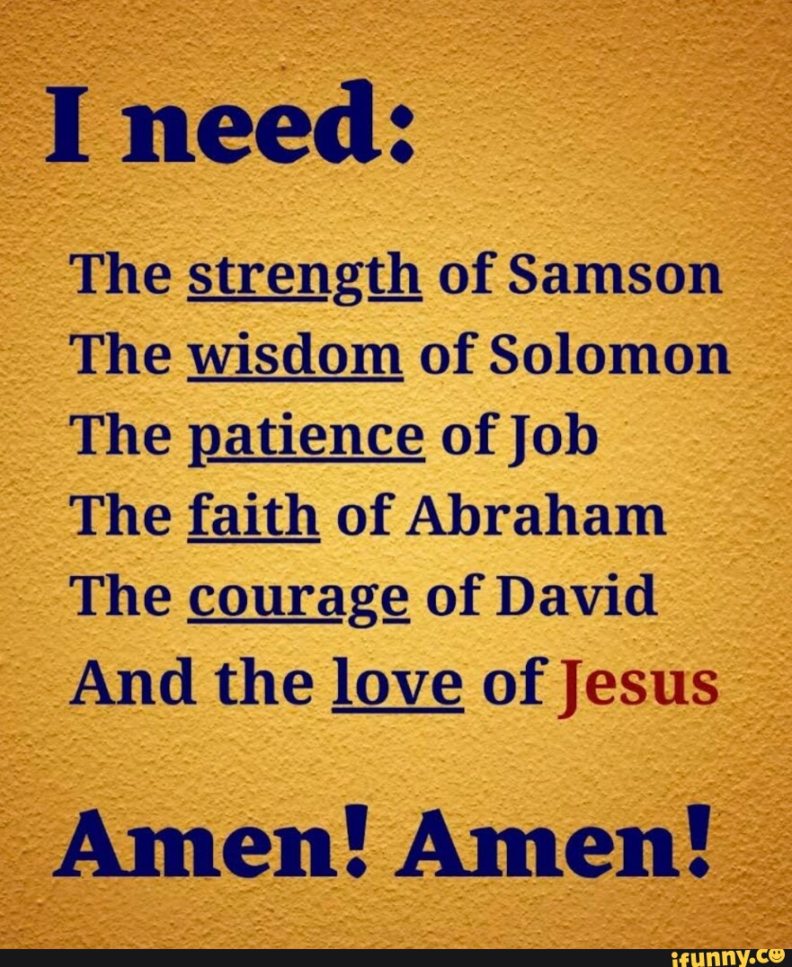 I need: The strength of Samson The wisdom of Solomon The patience of ...
