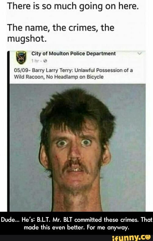 There is so much going on here. The name, the crimes, the mugshot. y ...