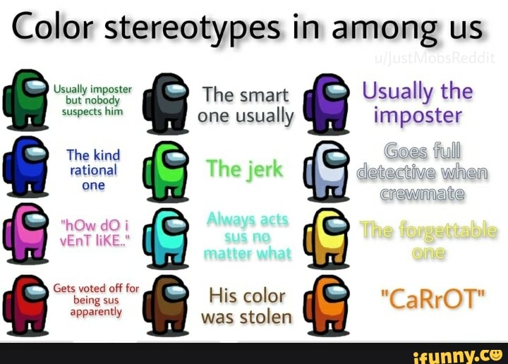 Color stereotypes in among us Usually imposter but nobody suspects him ...