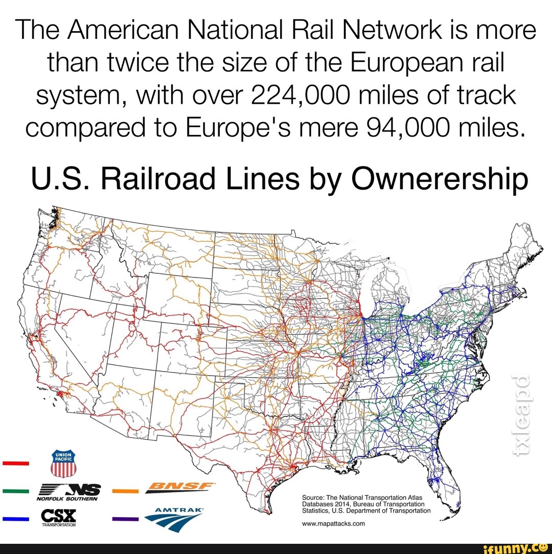 The American National Rail Network is more than twice the size of the ...