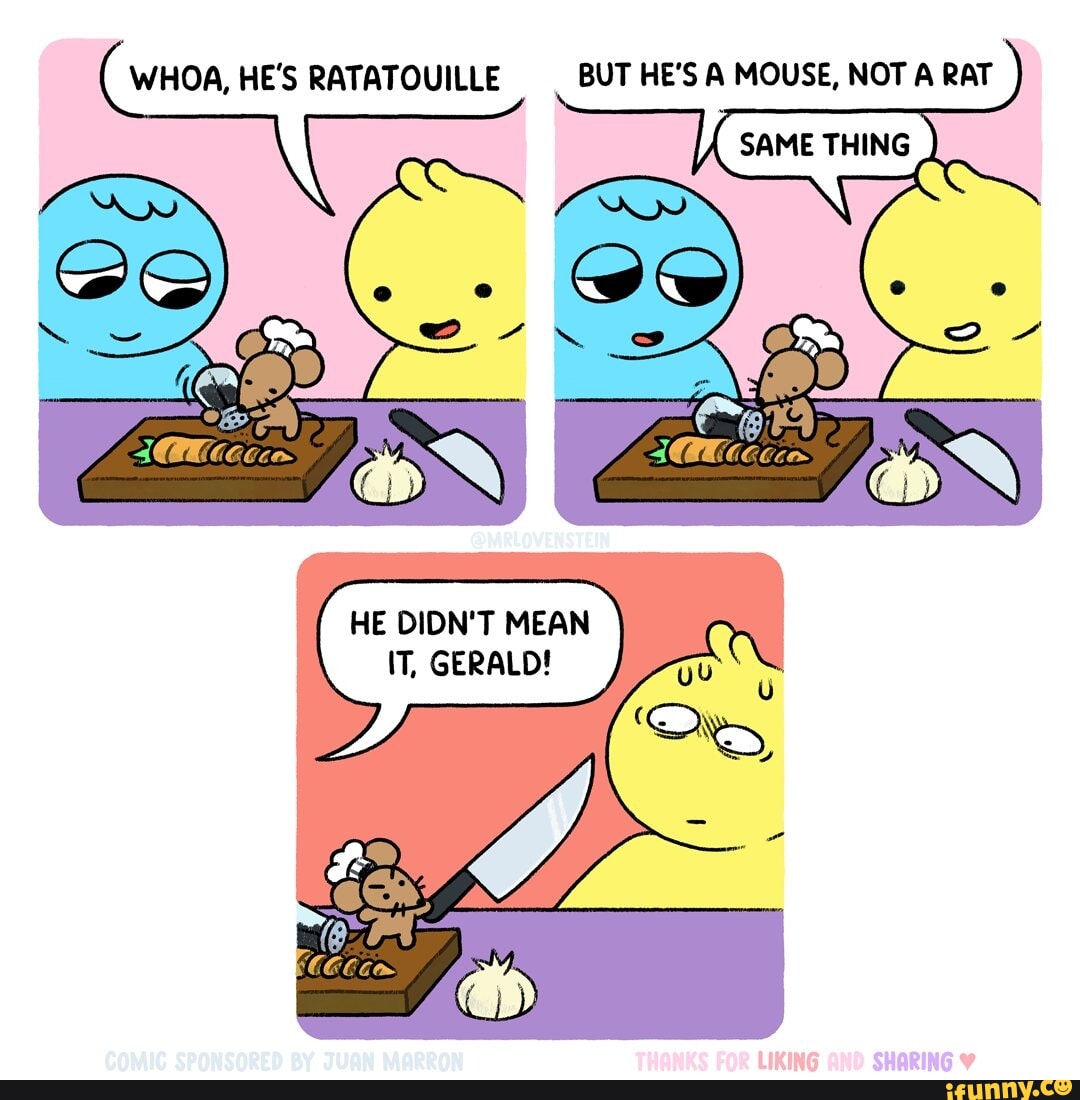 WHOA, HE'S RATATOUILLE BUT HE'S A MOUSE, NOT A RAT SS HE DIDN'T MEAN IT ...