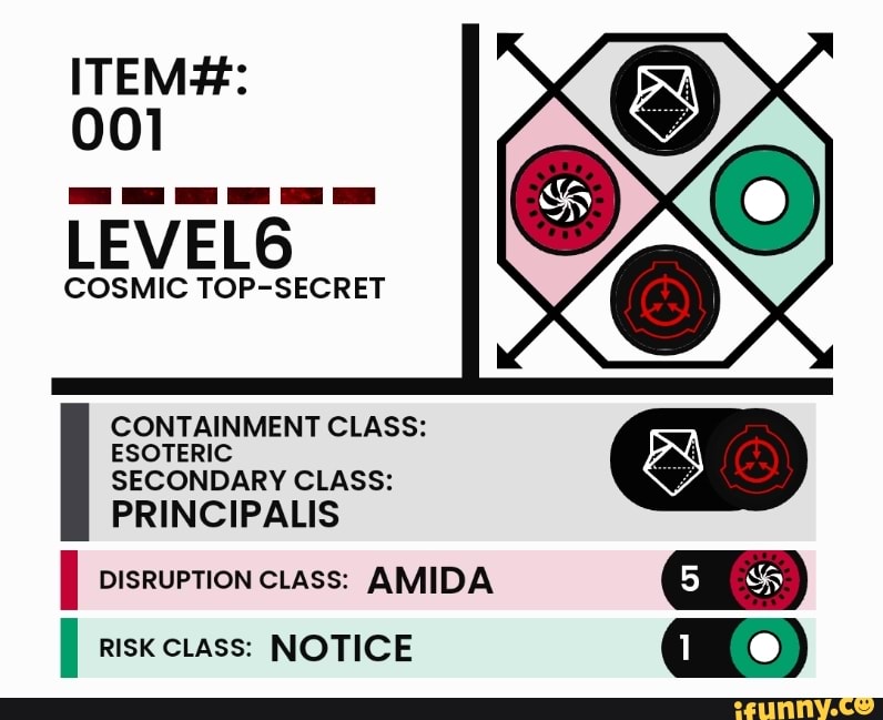 LEVEL6 COSMIC TOP-SECRET ITEM#: 001 CONTAINMENT CLASS: ESOTER SECONDARY ...