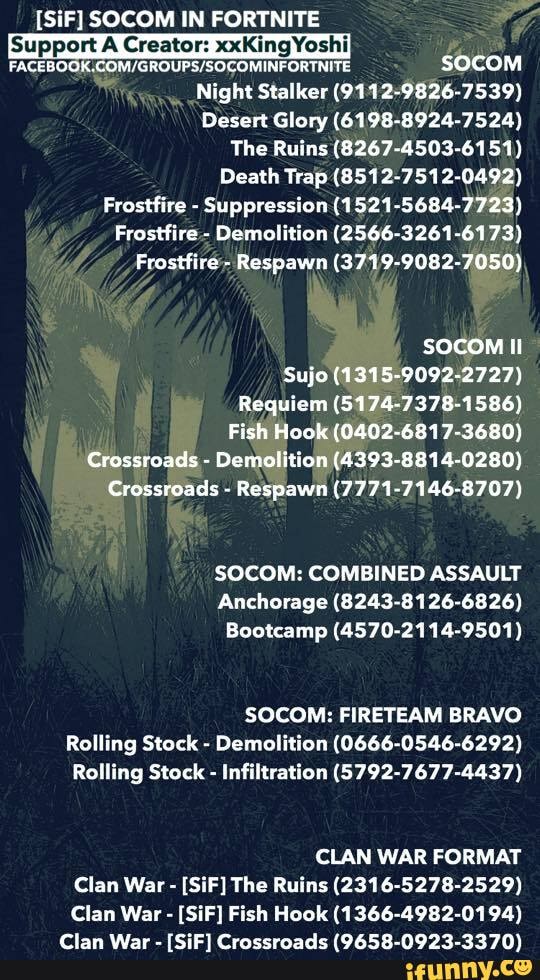 These are all of the map codes, at this current time, for SiF (Socom in ...