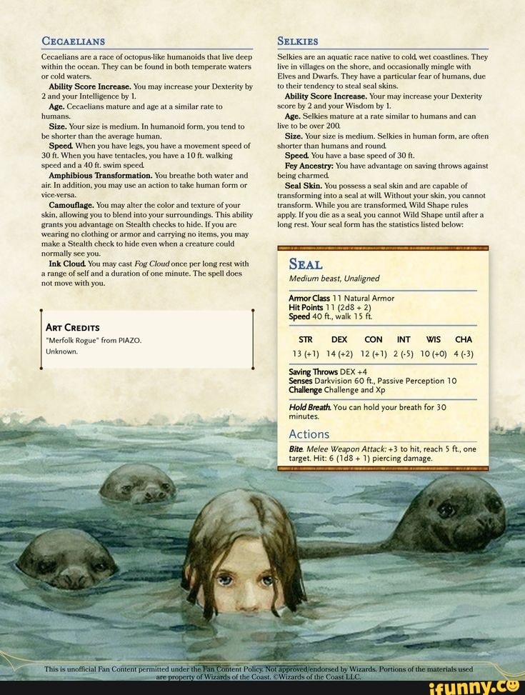 CECAELIANS SELKIES (Cecaelians are a race of octopus ike humanoids that ...