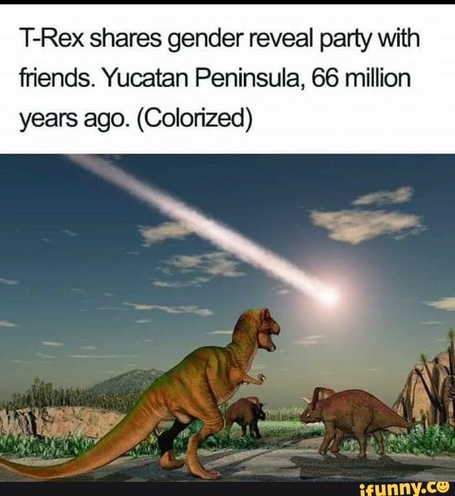 T-Rex shares gender reveal party with friends. Yucatan Peninsula, 66 ...