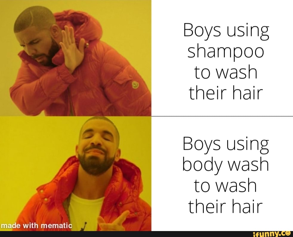 Boys using shampoo to wash their hair Boys using body wash to wash ...
