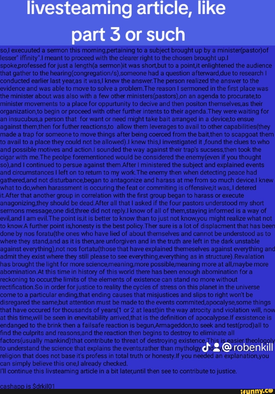 Livesteaming article, like part 3 or such so, execuuted a sermon this ...
