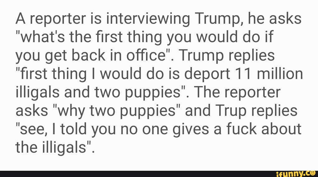 A reporter is interviewing Trump, he asks "what's the first thing you ...